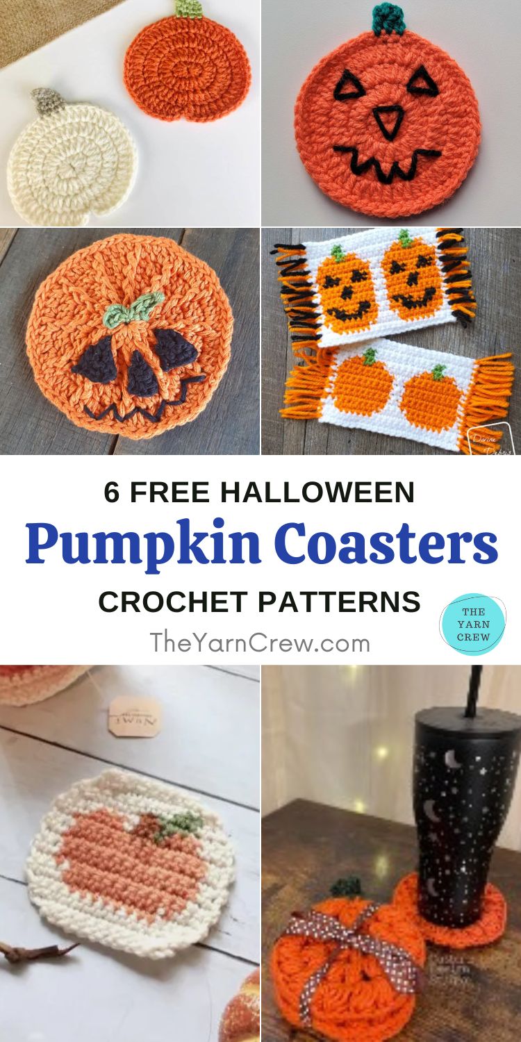 6 Free Halloween Pumpkin Coaster Crochet Patterns - The Yarn Crew